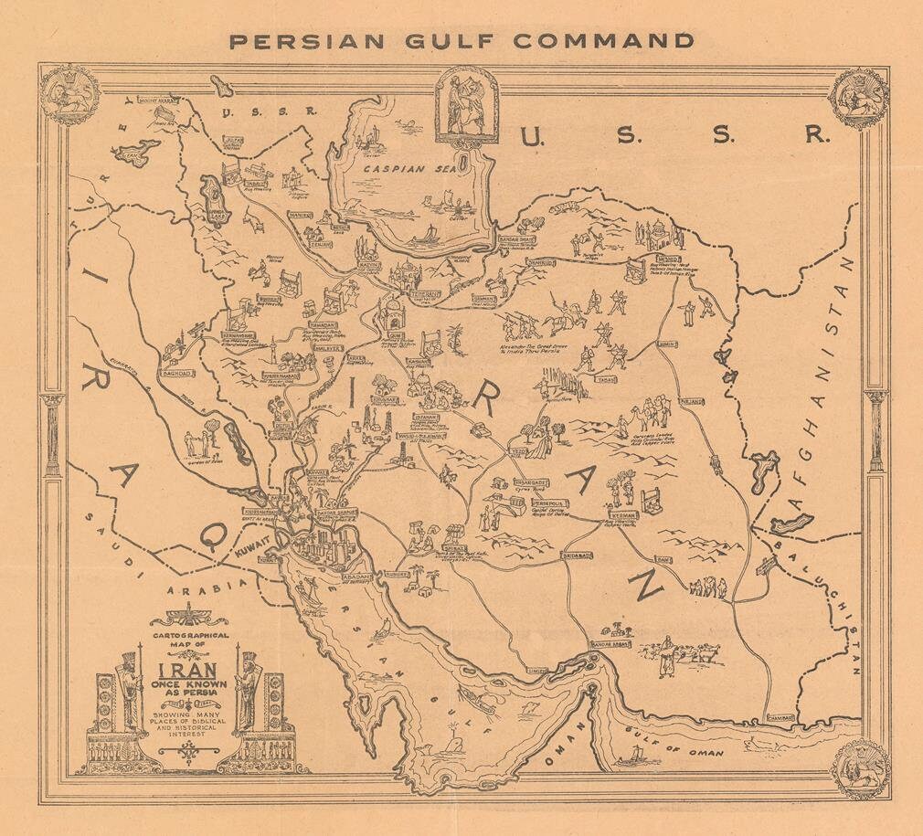 Old pictorial map of Iran, 1944 – PrintsXXL