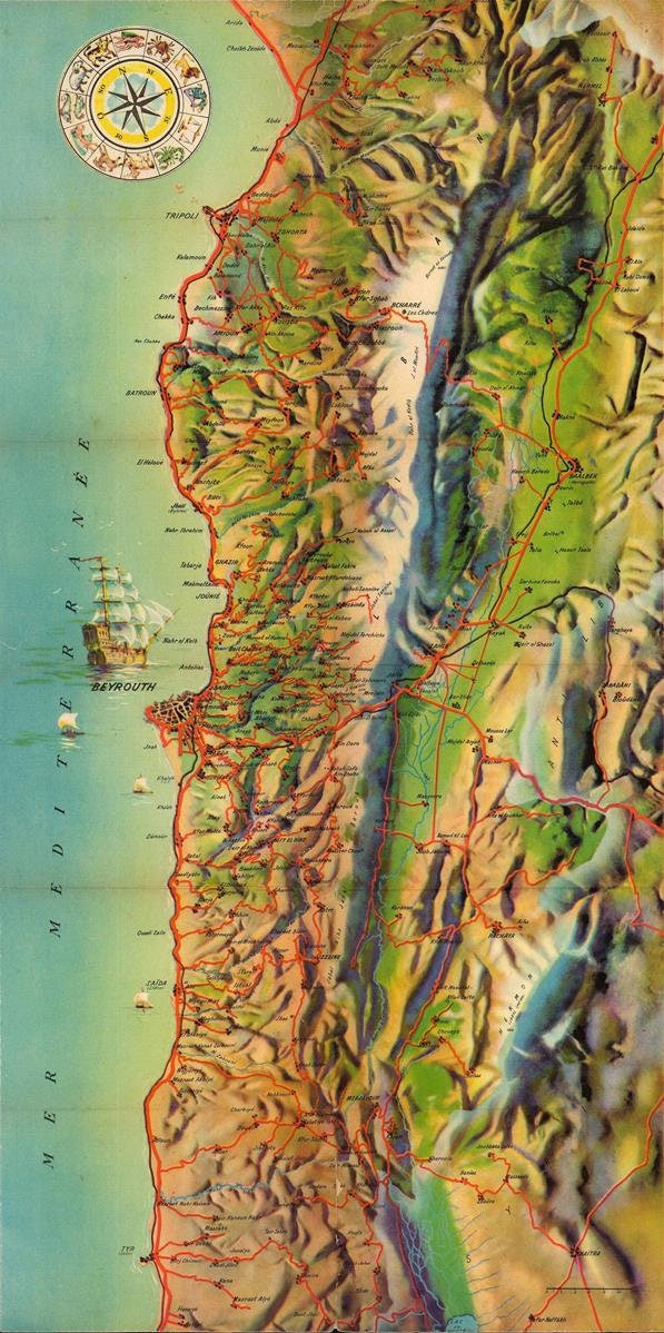 Old pictorial tourist map of Lebanon, 1950 – PrintsXXL