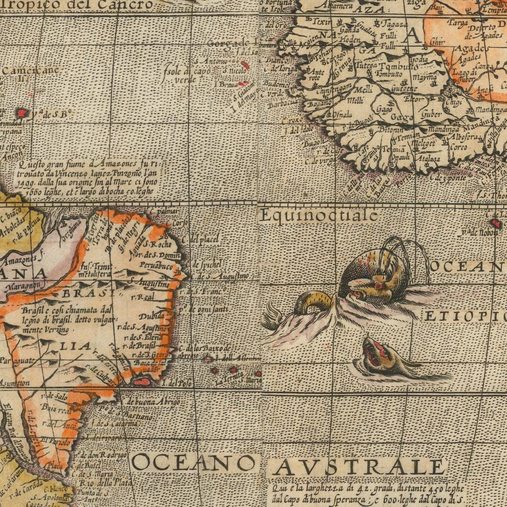 Ancient map of the World, Universal Description of the World, 1601 ...